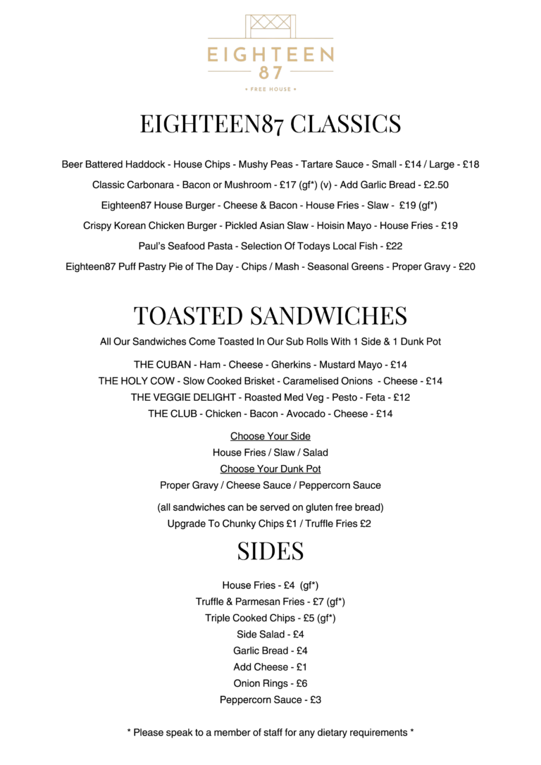 Menu – Eighteen87
